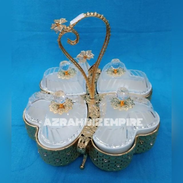 EXCLUSIVE! 9PCS GOLD PORCELAIN CANDY DISH WITH GOLD RACK DERAJA /BEKAS ...