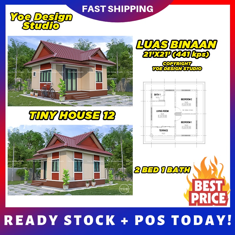 TINY HOUSE DESIGN | PELAN RUMAH 2 BILIK DAN 1 BILIK BAWAH 500kps | PLAN ...