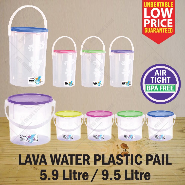 LAVA Water Plastic Pail Container Bucket BPA FREE AIRTIGHT 5.9L/9.5L ...