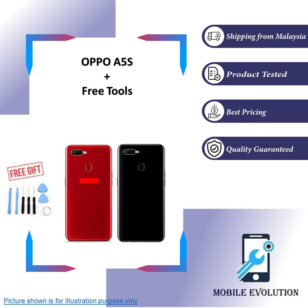 OPPO A5S Black / Red Back Battery Cover Housing Set + Free Basic Tools ...