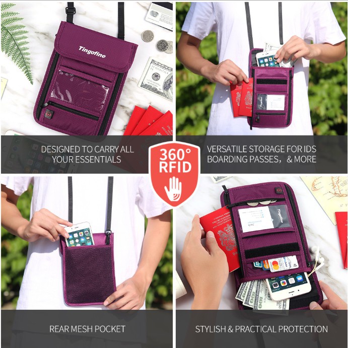 RFID Blocking Passport Card Holder Neck Stash Pouch Security Travel ...