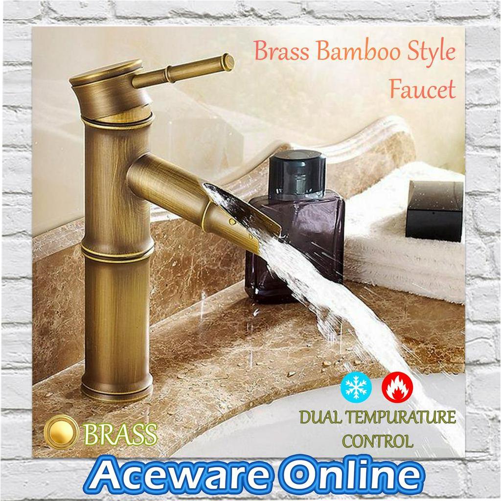 Brass Bamboo Faucet Retro Antique Shape Sink Vessel Faucet Basin Single ...