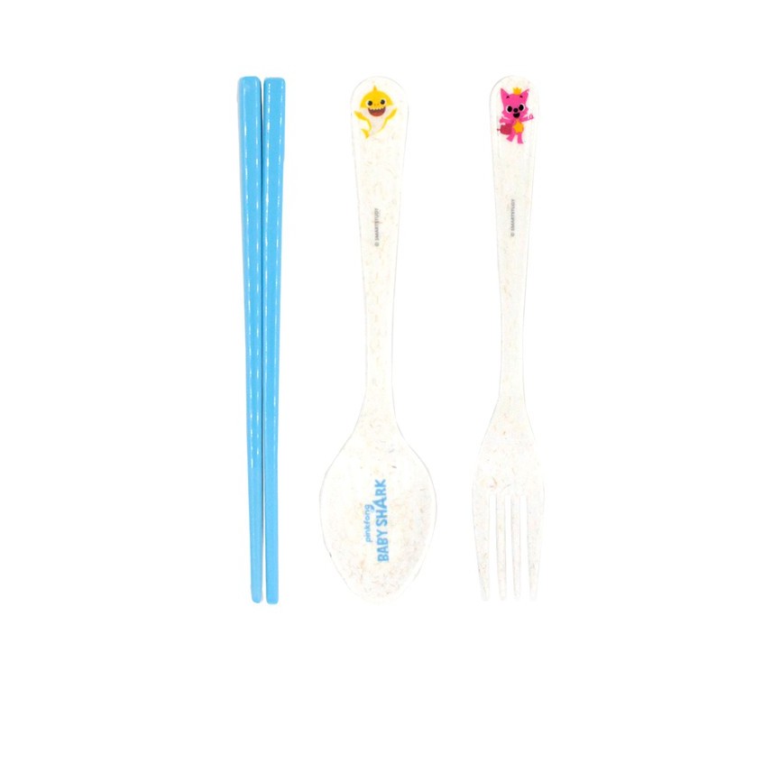 Pinkfong Baby Shark Bamboo+Melamine Cutlery 3 Piece Spoon, Fork ...