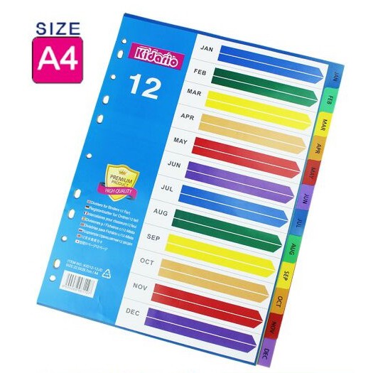 JOO HUAT Kidario A4 12 Colour Jan to Dec PVC Index Divider KID12-12JD ...