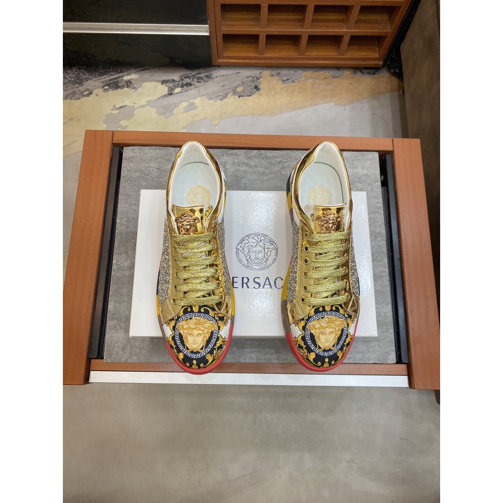 kasut lelaki VVERSACE gold sneaker genuine leather low top shoes ...