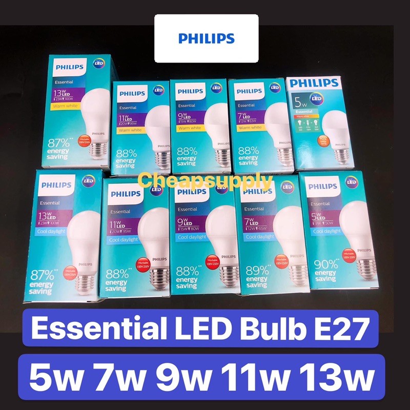 Philips Essential LED Bulb / Mentol Lampu LED E27 5w / 7w / 9w / 11w / 13w 3000K / 6500K ...