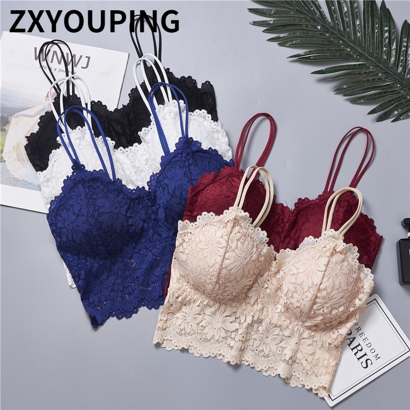 Women Seamless Sexy Lace Tube Top Deep V Push Up Sling Bra Wireless Top ...