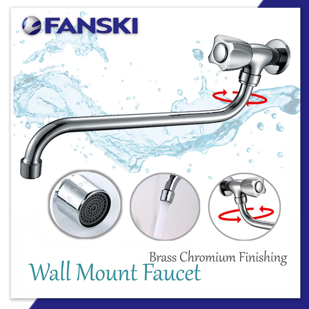 Kitchen Bathroom Sink Faucet Wall Mounted Bib Tap Swivel Spout Wuduk ...