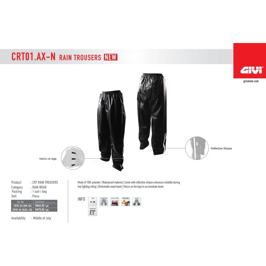GIVI RAIN TROUSERS CRT01 (SELUAR HUJAN) M L XL 2XL 3XL 4XL 5XL 6XL | Shopee Malaysia