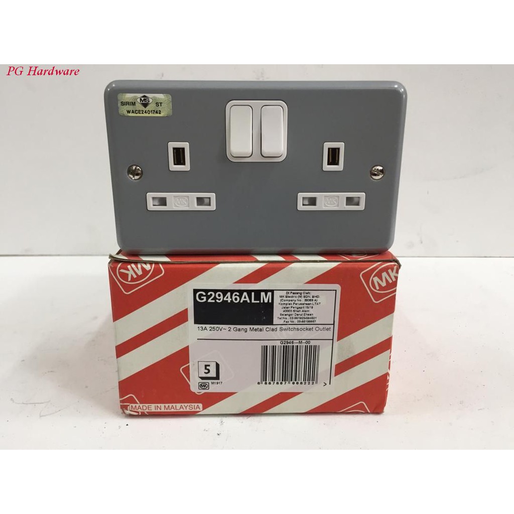 MK G2946 2 Gang Metal Clad Switch Socket Outlet @13A | Shopee Malaysia