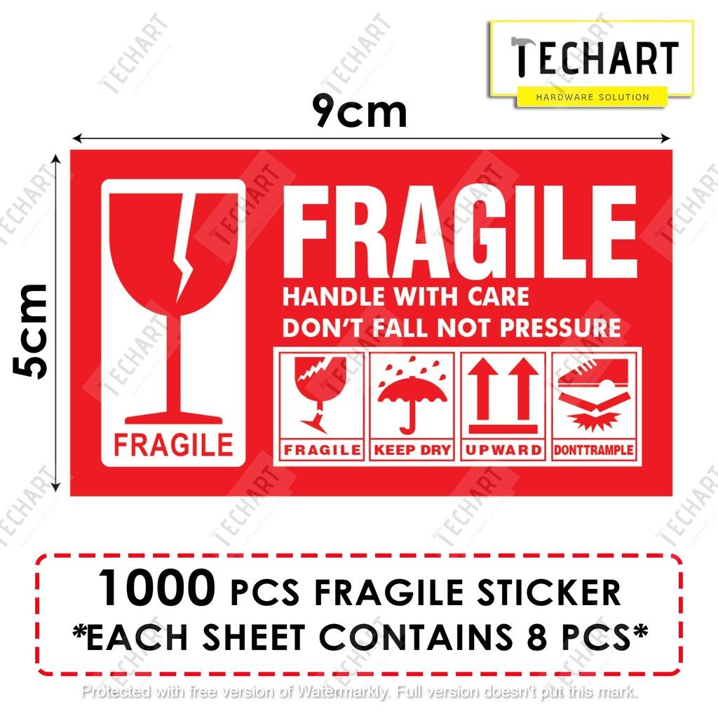 TECHART 1000 Pcs Fragile Warning Stickers (9cm x 5cm) | Shopee Malaysia