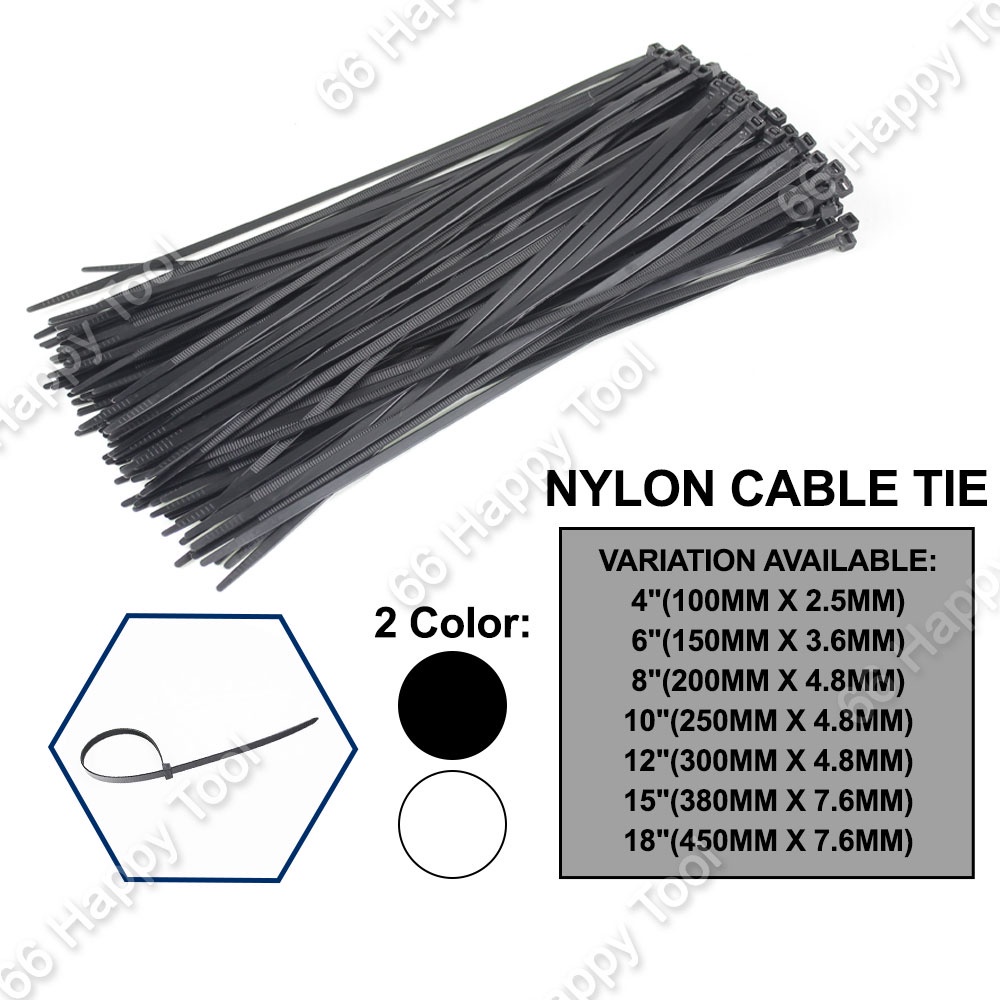 15 Inch - 18 Inch Black / White Nylon Cable Tie 100PCS Pengikat Kabel ...