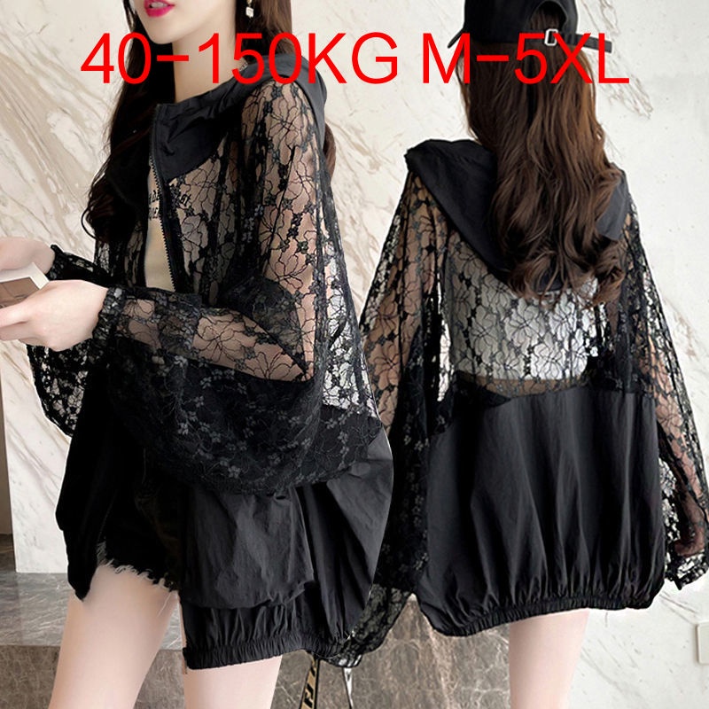 【M-5XL 40-150KG】蕾丝镂空胖mm大码设计感防晒衣2022新款夏季外套女防晒开衫上衣服 plus size extra large size oversize fat big ...