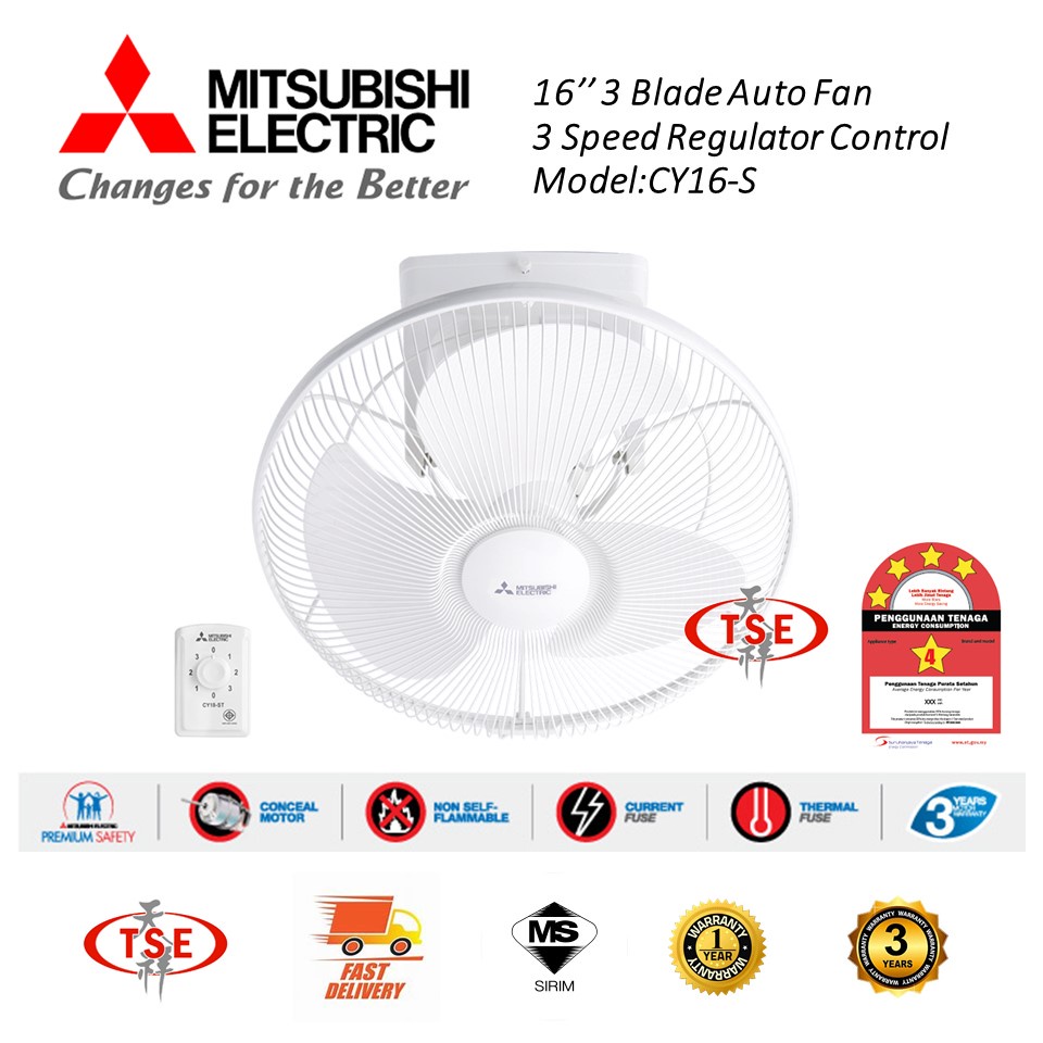 Mitsubishi CY16-S Auto Fan 16'' 3blade with 3speed regulator control ...