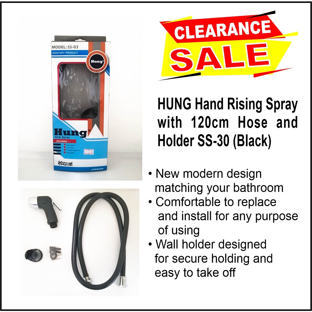 HUNG Hand Rising Spray with 120cm Hose and Holder SS-30 (Black ...
