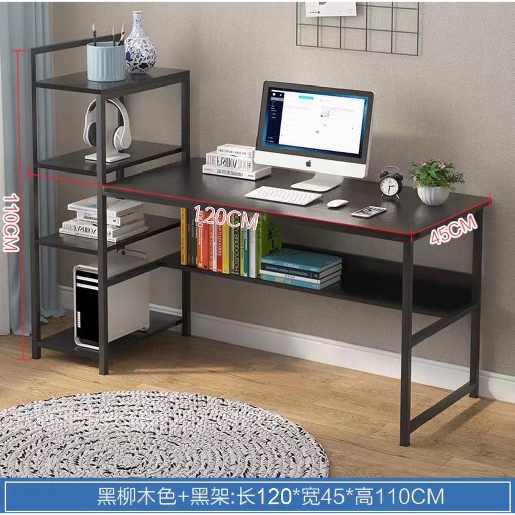 Computer Table With 4 Tier Book Shelf Desk Writing Dekstop Meja Tulis ...