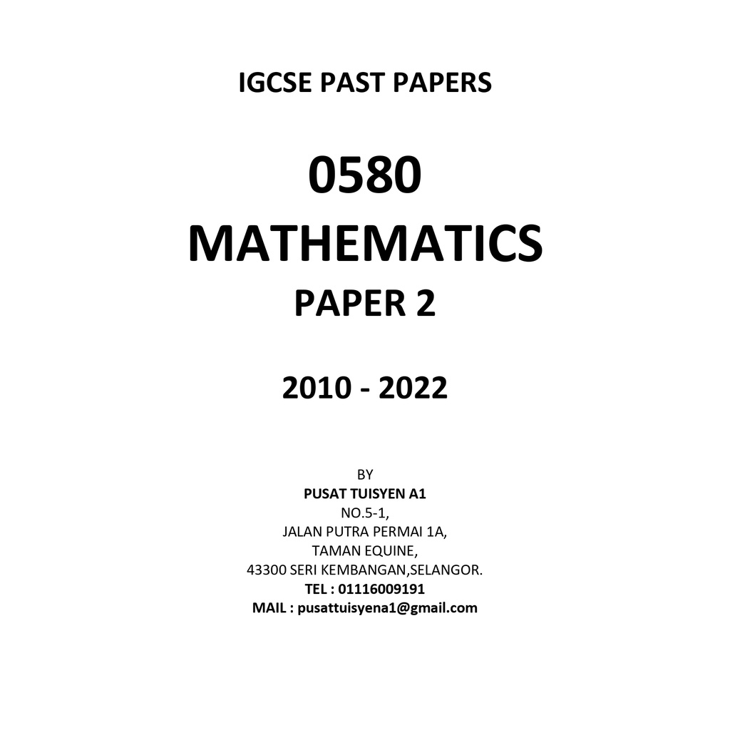 IGCSE PAST PAPER MATHEMATICS EXTENDED 0580 [YEAR SELECTION] [2010 ...