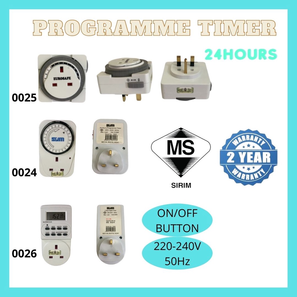 ORIGINAL Programmer Timer 13A SOCKET Digital Timer 24hour 0024 0026 SUM SIRIM Eurosafe / Theben ...