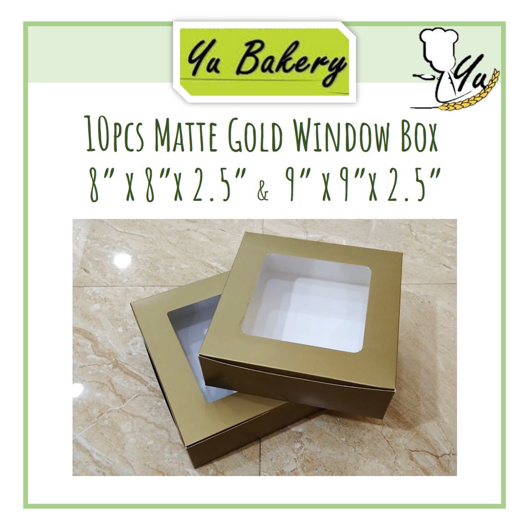 10 pcs Matte Gold Colour Cake Box with Window Kotak Kek Talam Kuih ...