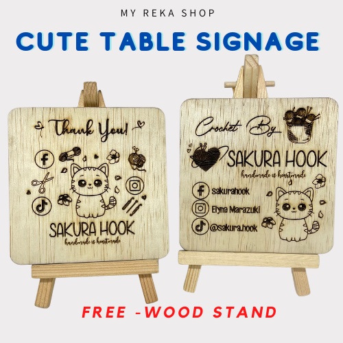 SMALL CUTE SIGNBOARD - WOOD DISPLAY ENGRAVED YOUR BRAND - With Stand ...