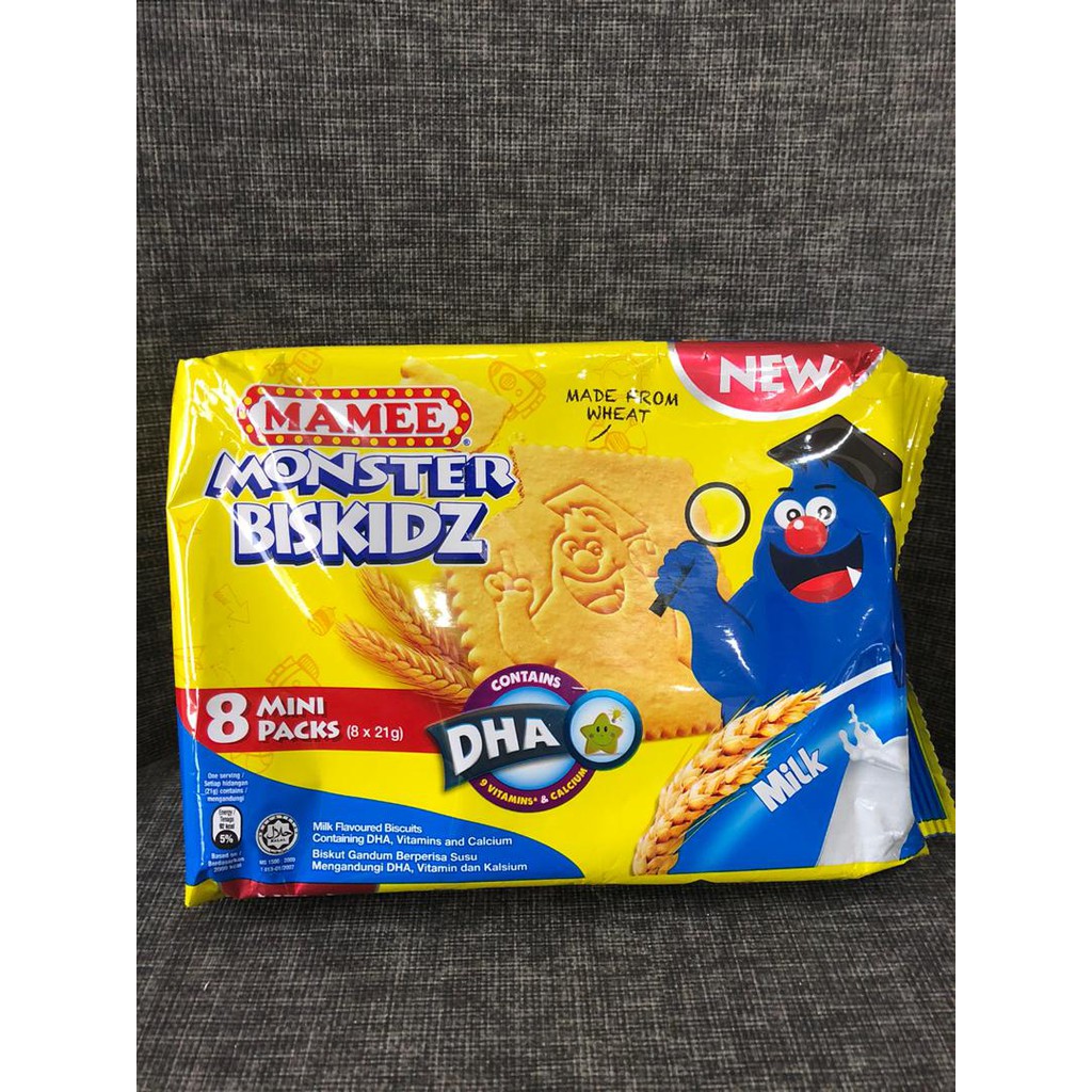 【Halal】Mamee Monster Biskidz (Milk Wheat Biscuits with DHA) 21g*8packs ...