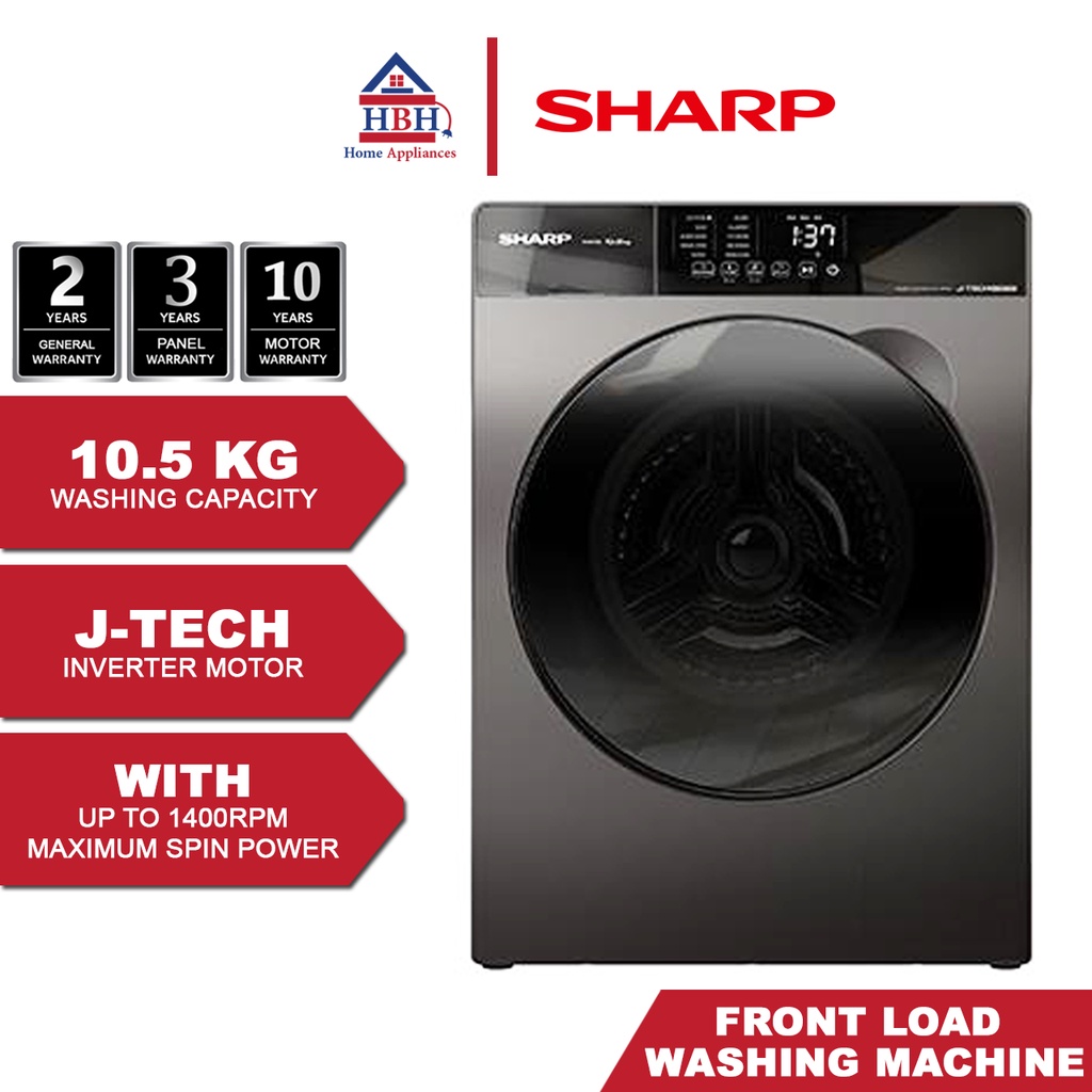Sharp ESFK1054SMG 10.5kg Inverter Front Load Washer Washing Machine ...
