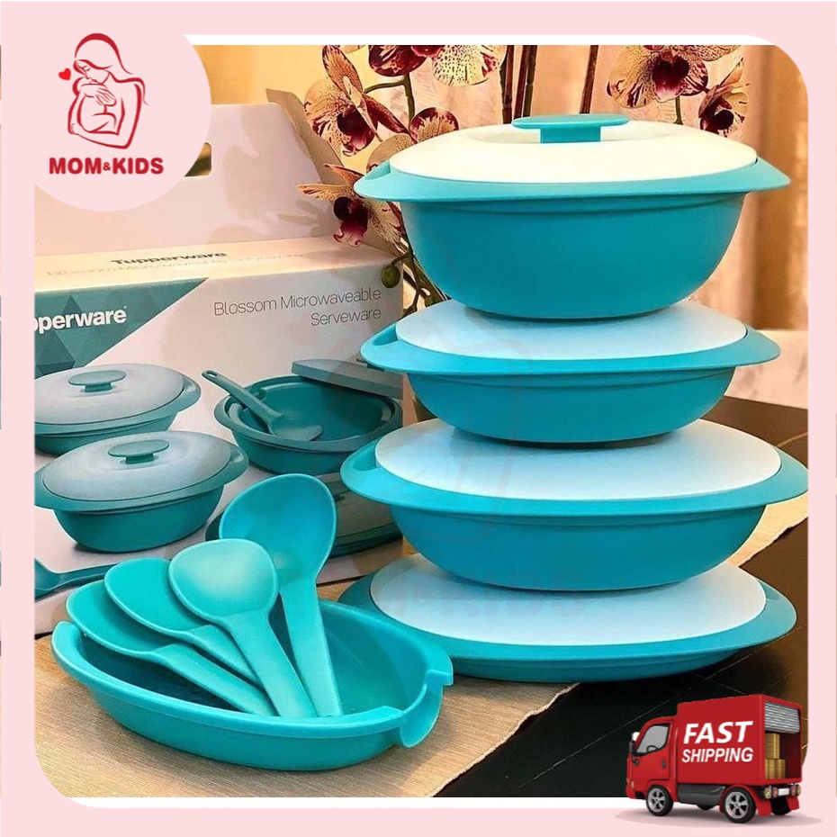 Tupperware Turquoise Blossom Serveware Set Petit Dish Serving Platter ...