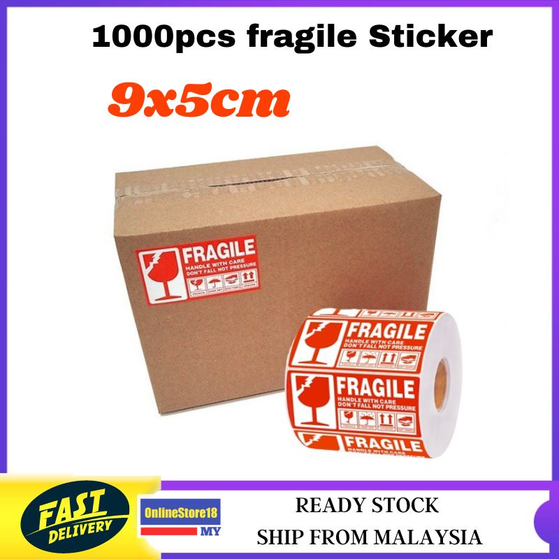 1000 PCS Fragile Sticker Warning Label Poslaju Courier Urgent Sticker ...