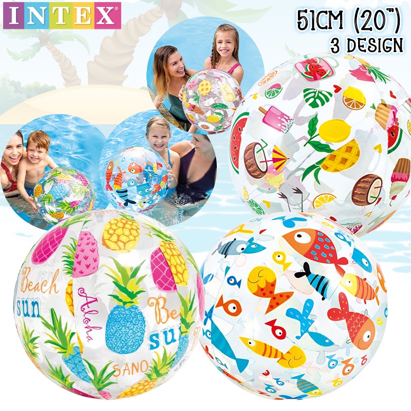🇲🇾 🏆 INTEX 59040 3 Design Transparent Inflatable Balls Beach Ball Pool ...