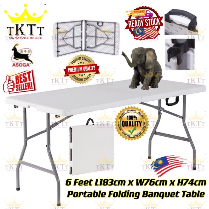 TKTT ™️ Asoga 6 Feet Rectangle Foldable Banquet Table Portable Oblong ...