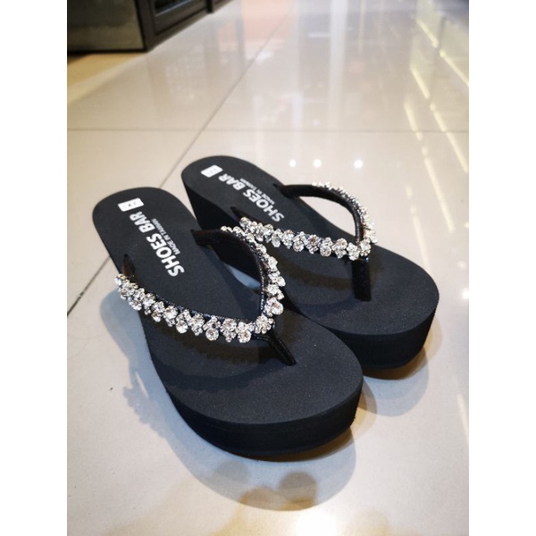 ready stock 3 inch ORIGINAL SHOES BAR tiny crystal shining wedges ...