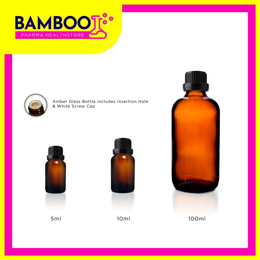 BAMBOO AMBER GLASS BOTTLE ESSENTIAL OIL BOTTLE DRIPPER INSERT BLACK CAP ...