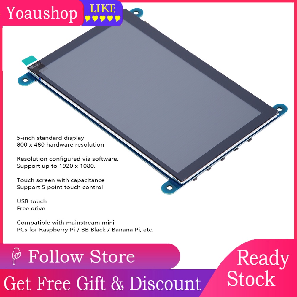 5-Inch Screen HDMI LCD HD Capacitor Touch Display 800 x 480 USB Free ...