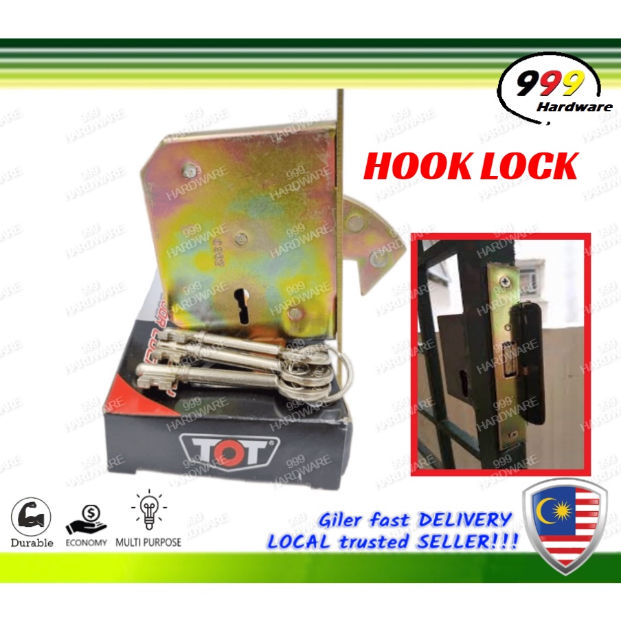 999 TOT HOOK LOCK / KUNCI GRILL / LOCKSET / BESI PINTU DOOR LOCK / LOCK ...