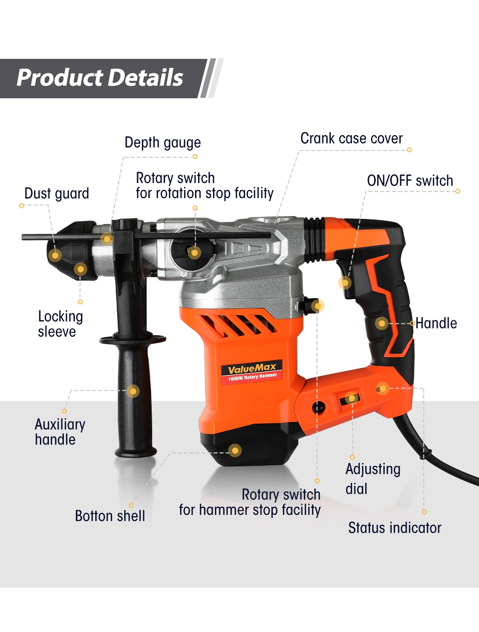 VALUEMAX 1600W Heavy Rotary Impact Hammer Electric Hammer Drill ...