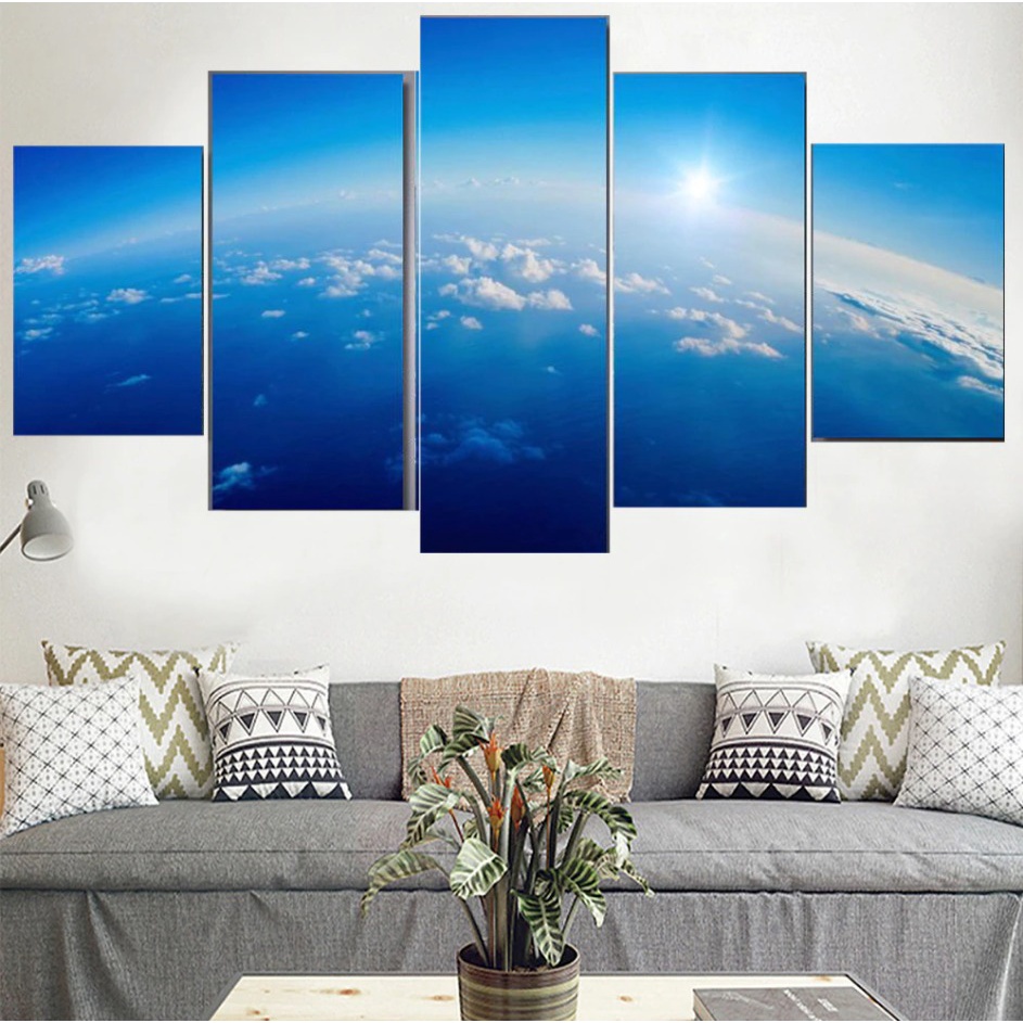 Set of 5 Lukisan Hiasan Dinding Seni Wall Art Canvas Painting Blue Sky ...