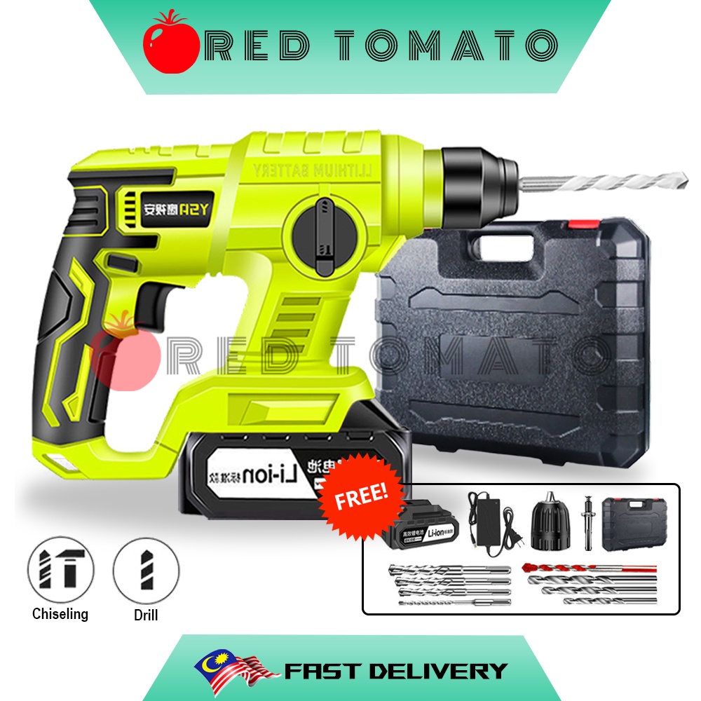 RED TOMATO 2 in 1 Cordless Professional Rotary Hammer Drill Impact ...