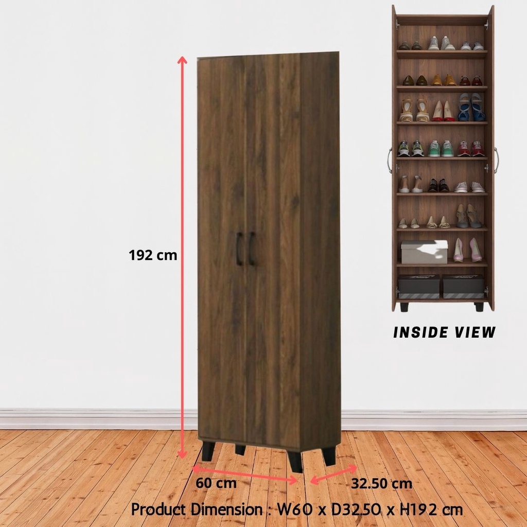 SHIRO 4 door high wooden shoe cabinet / storage cabinet / rak kasut ...