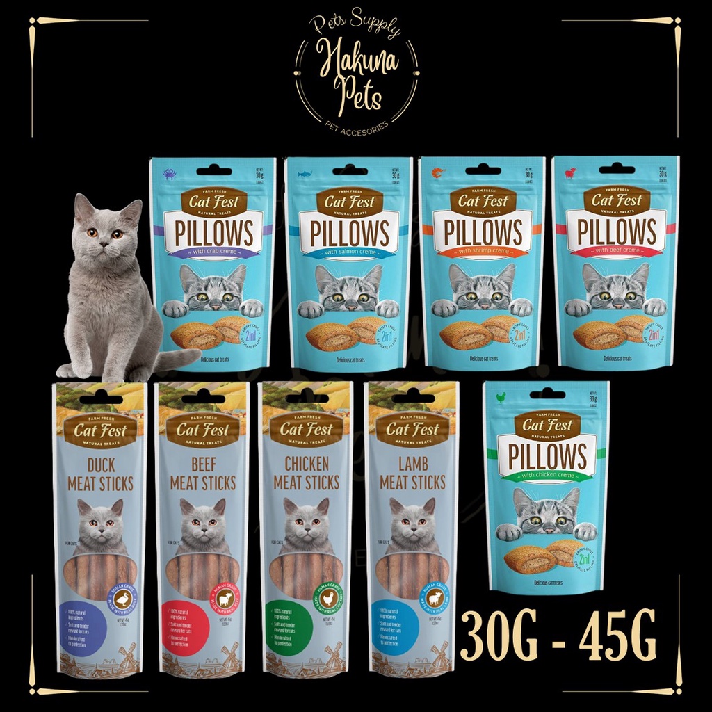 Cat Fest Cat Snacks (Pillows with Cream 30G & Meat Sticks 45G) Cat ...