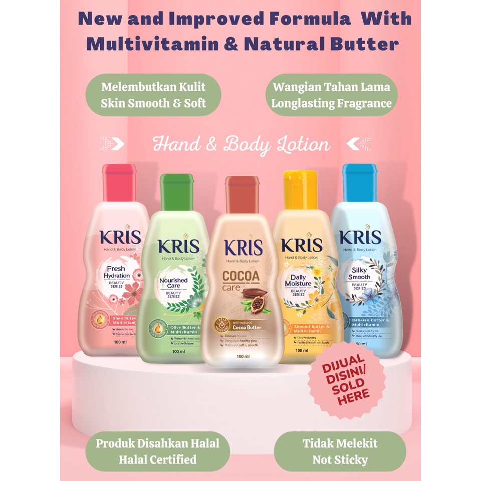 NICE KRIS HAND BODY LOTION 100ML 5 VARIANTS, NEW DESIGN COMING SOON ...