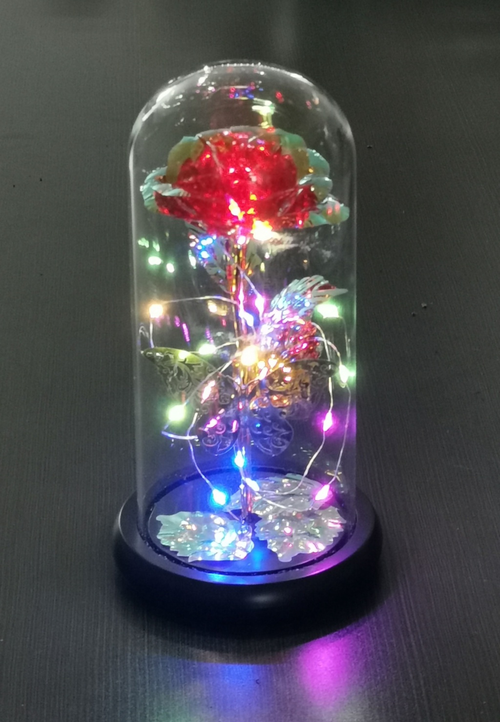 LED Light Rose with Butterfly in Glass Dome with Plastic Base (free ...