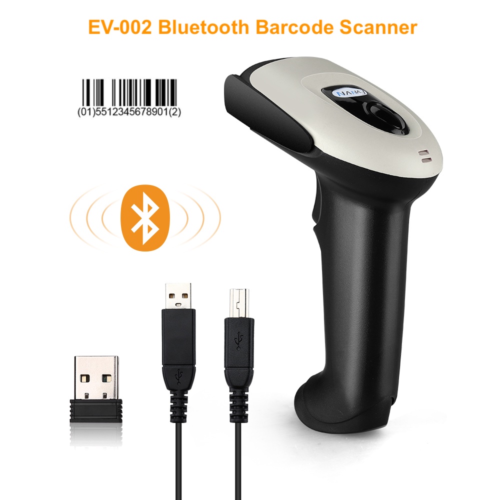 Evnvn EV-002 Bluetooth CCD Barcode Scanner, USB Wire and 2.4GHz ...