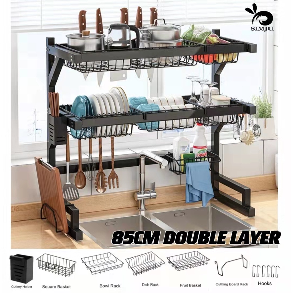 Stainless Steel Single Double Layer Sink Rack Kitchen Dish Drying Rack ...