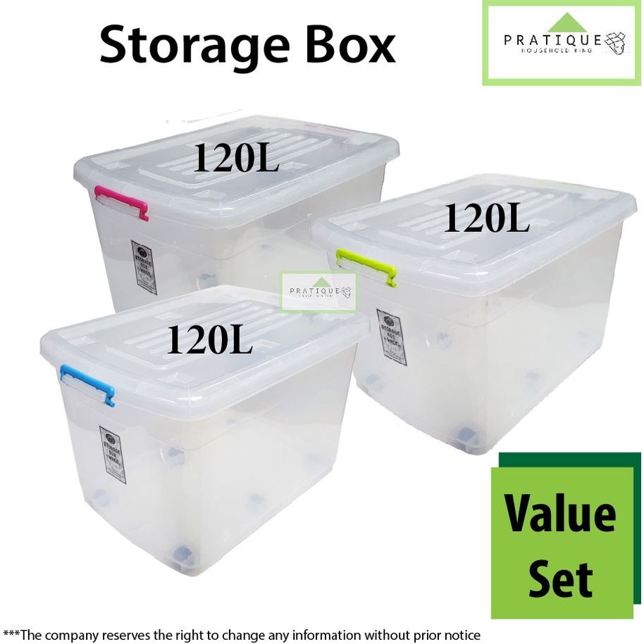 3Pcs Combo 120L Storage Box With Wheels/ Storage Box/ Plastic Storage ...