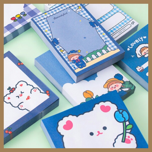 Ins Cute Blue Bear Series Cartoon Sticky Note Post It Memo/Message Pad ...