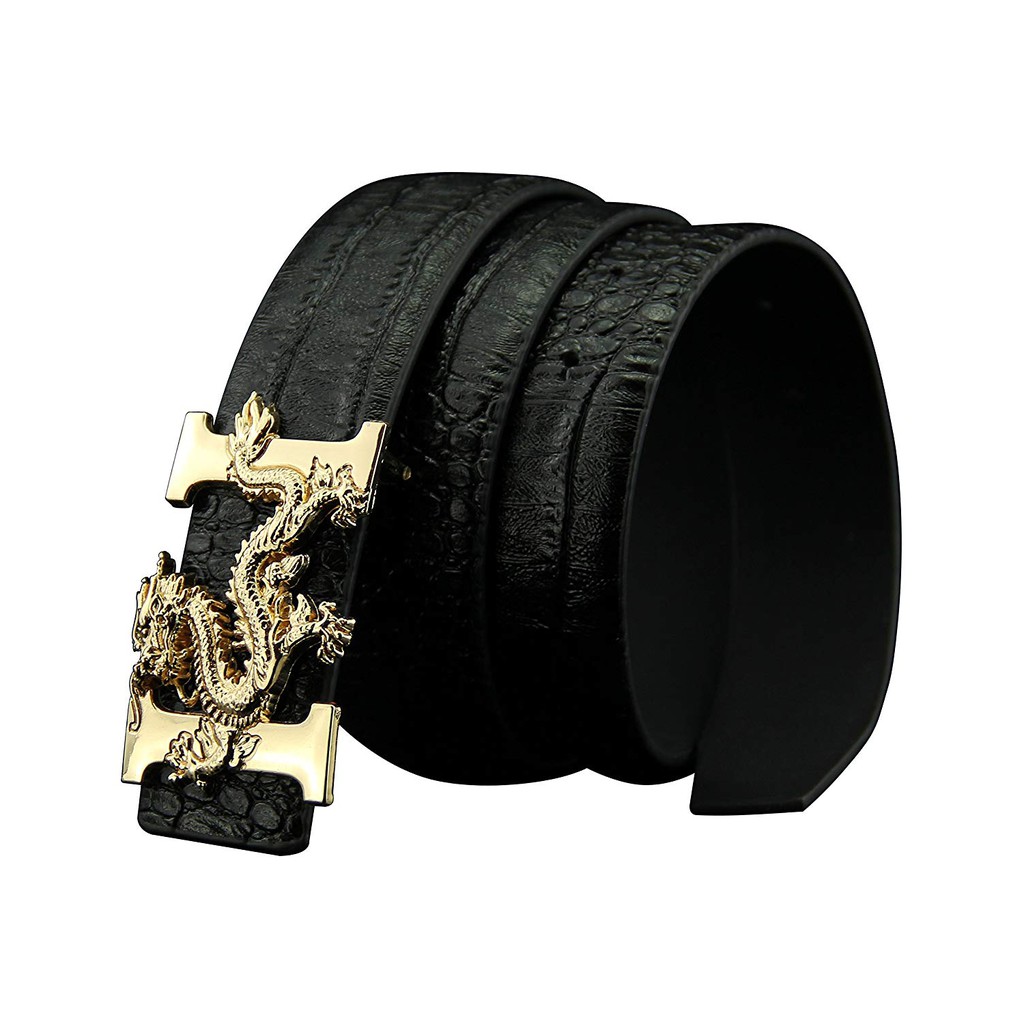Crocodile pattern belt, super cool golden dragon H-shaped buckle ...