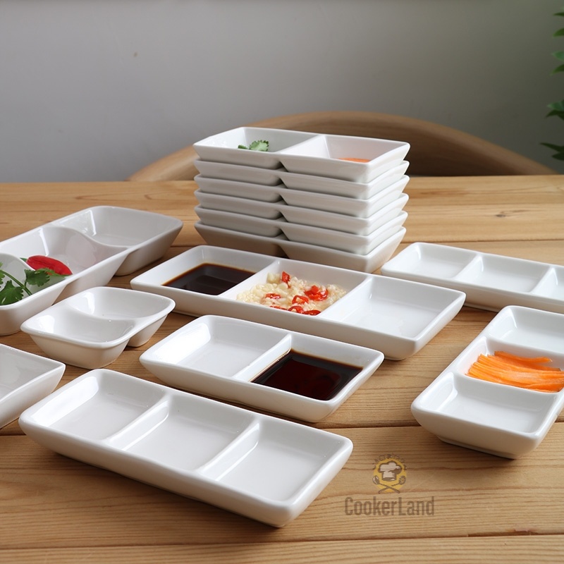 White Melamine Rectangular Two & Three Grid Saucer/ Dish Plate For ...