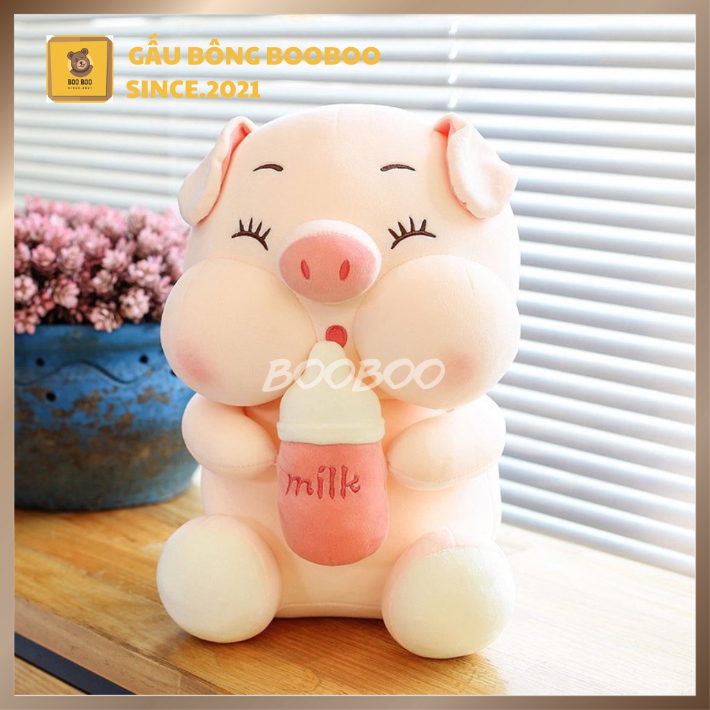Pig teddy bear holding a bottle of milk, a pig feeding a bottle, super ...