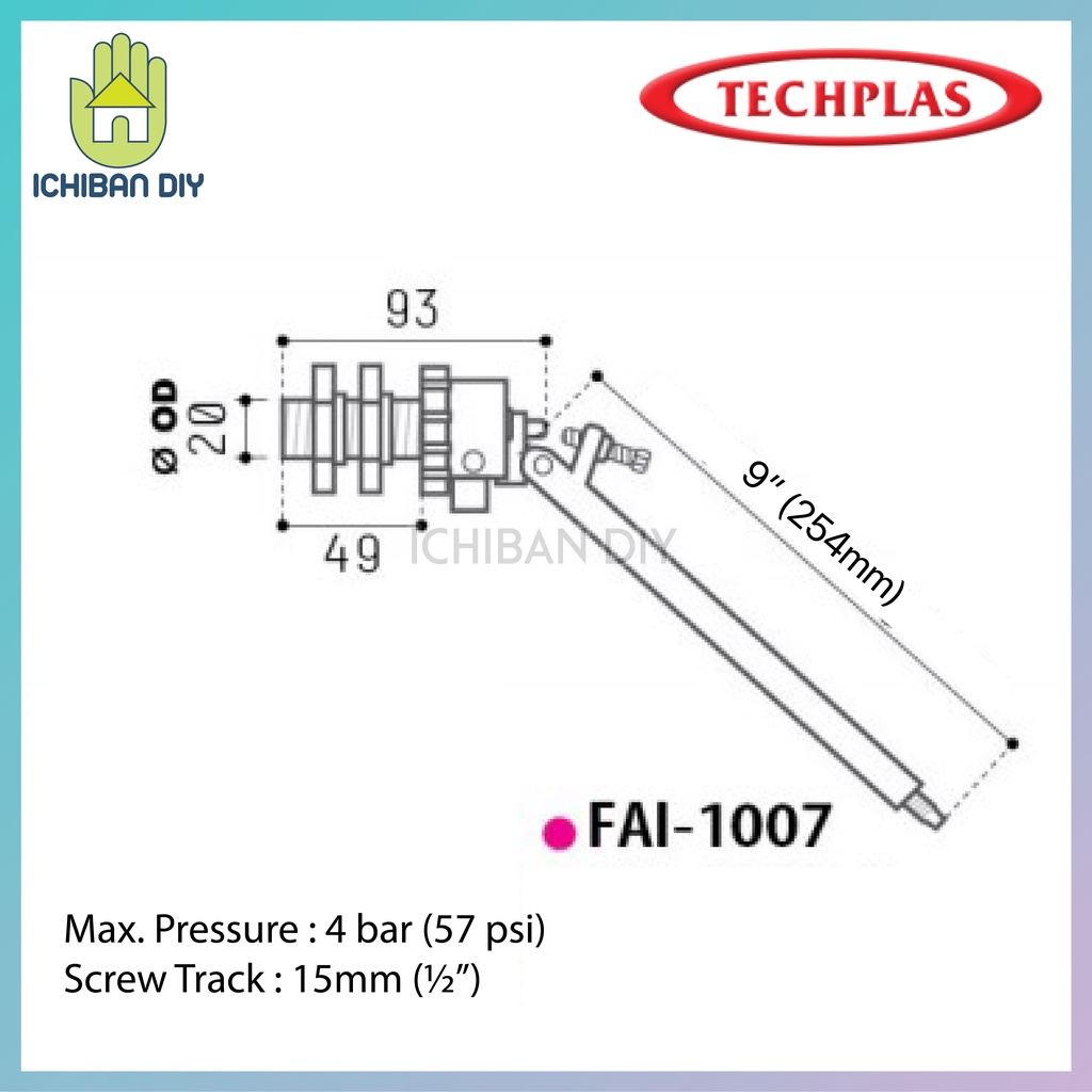 TECHPLAS FAI-1007 9" Side Inlet Ball Valve Replacement Spare Part Toilet Pump Alat Ganti Pam ...