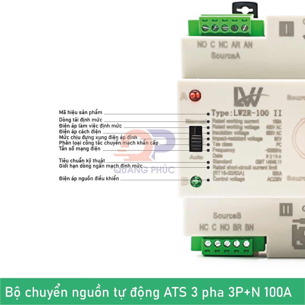 3-phase 4-pole 100A automatic power transfer ATS set LW2R-100 II 3P+N ...